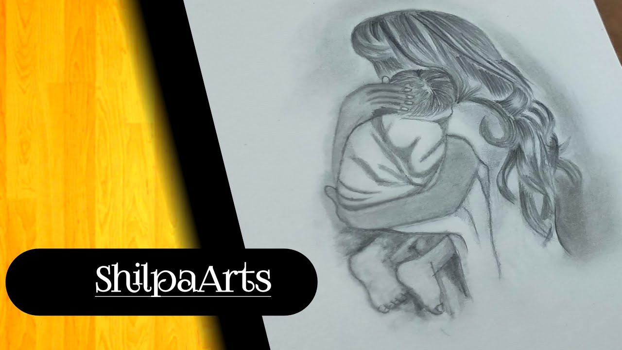 How to draw cute pose of Mom&baby by ShilpaArts//pencil drawing - YouTube