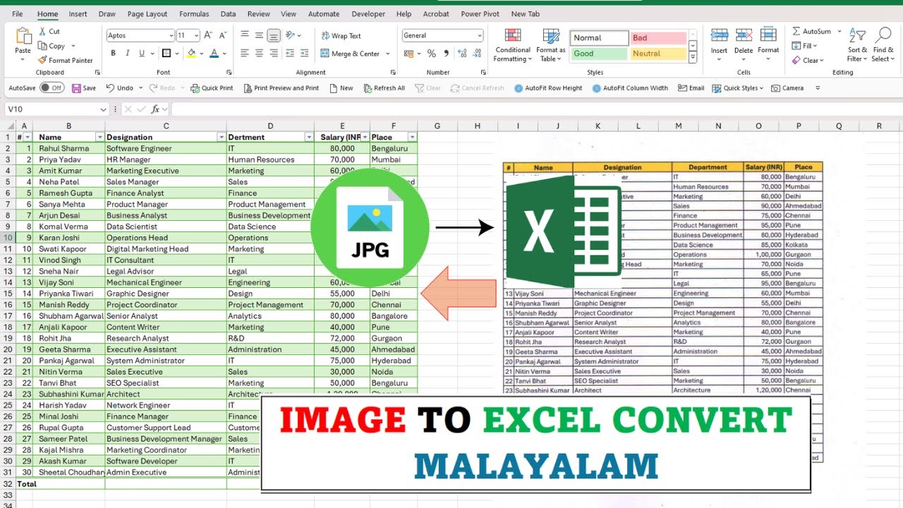 How to Convert JPEG Images to Excel | Quick and Easy Method MALAYALAM #excel - YouTube