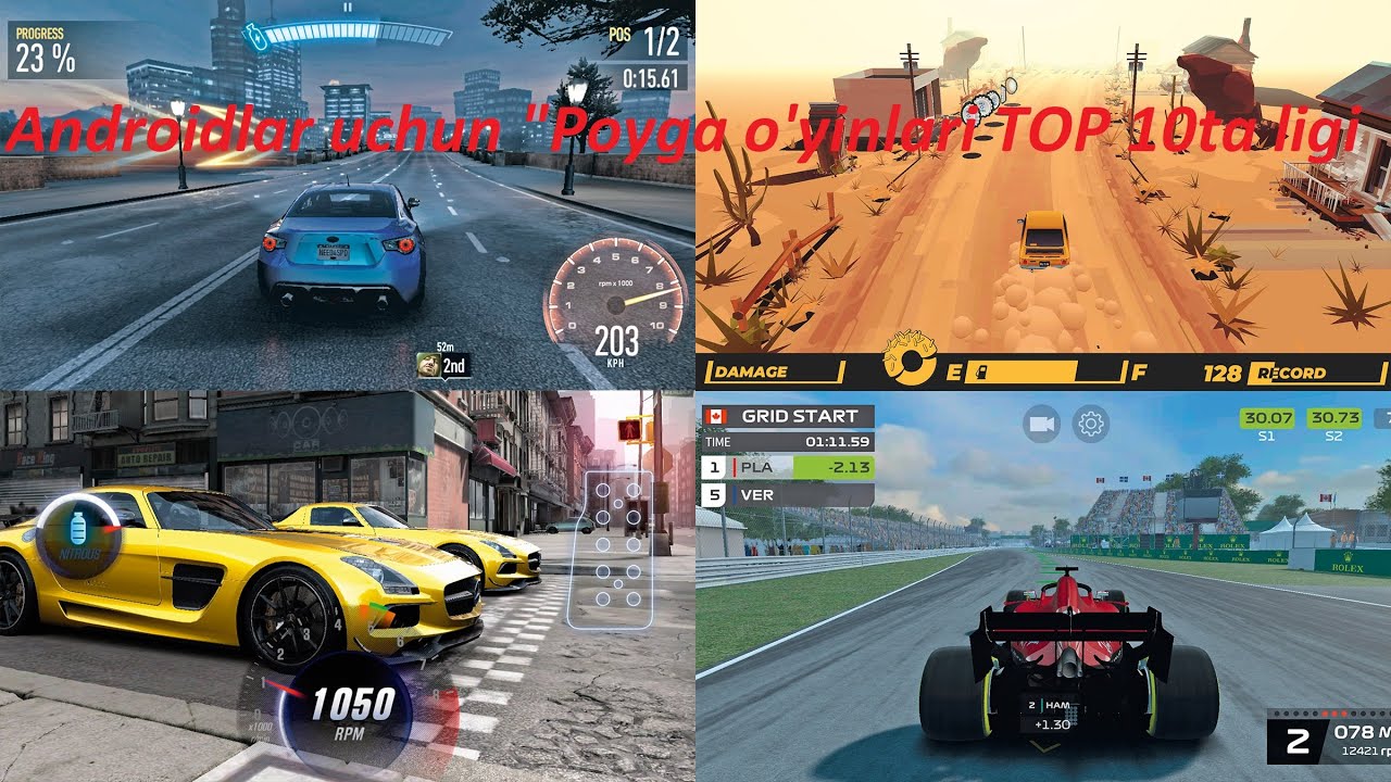 Androidlar uchun TOP 10ta 'Avto poyga' o'yinlari. - YouTube