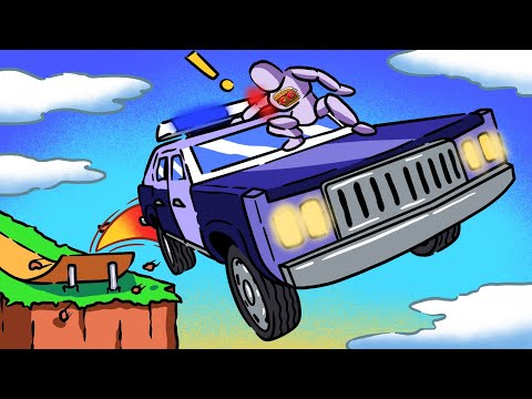 IMPOSSIBLE JUMPING a Train Challenge with a POLICE CAR (Turbo Dismount ...