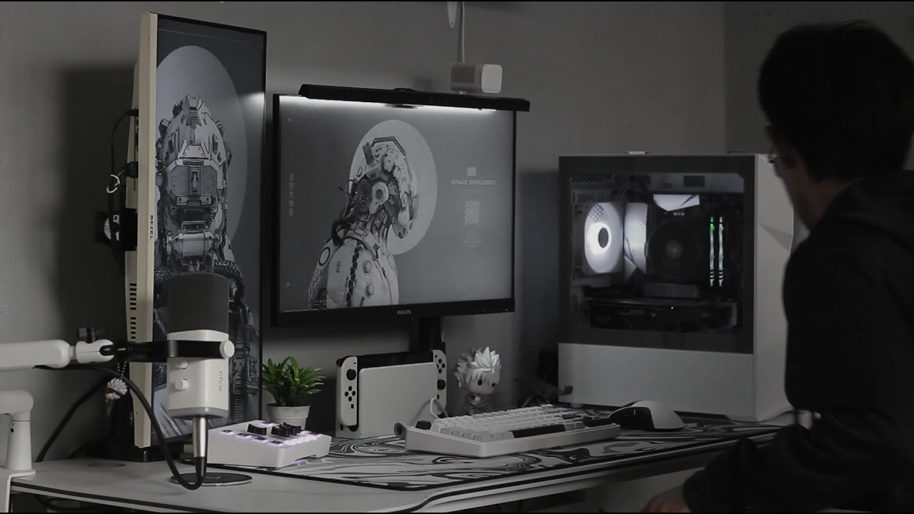 modern desk setup tour l white & gray aesthetic - YouTube
