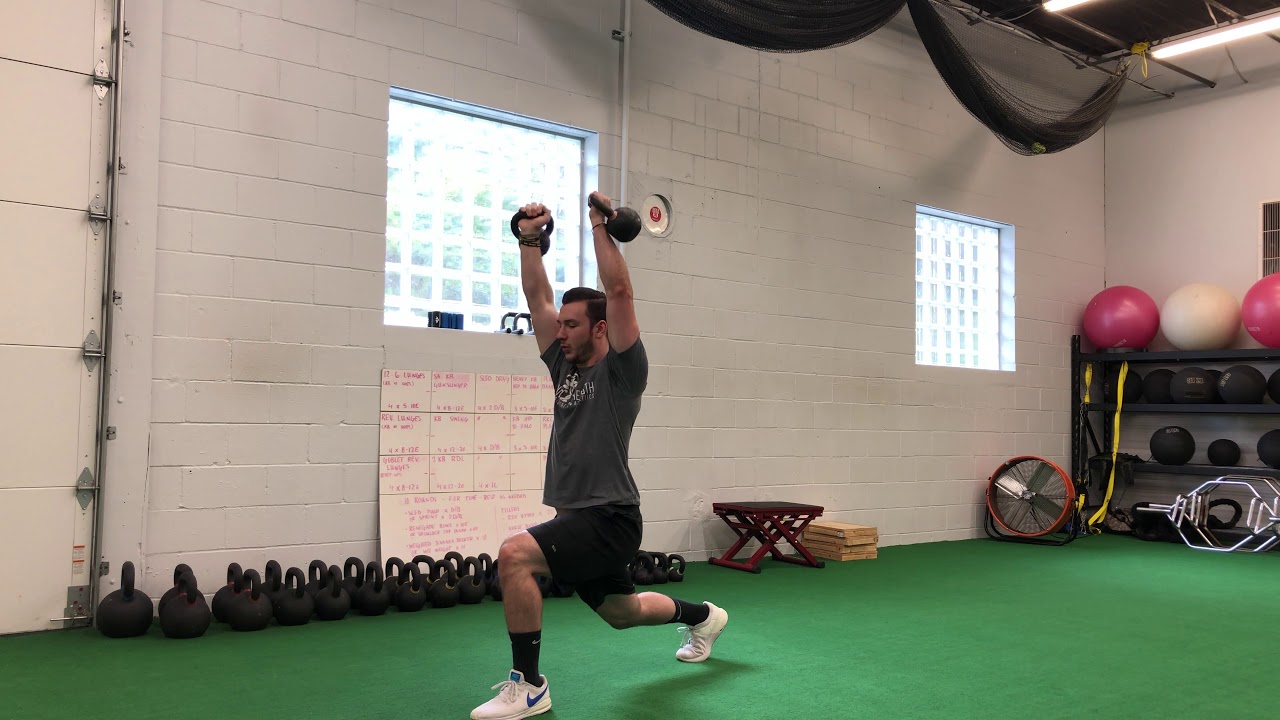 KB Racked Reverse Lunge + Overhead Press - YouTube