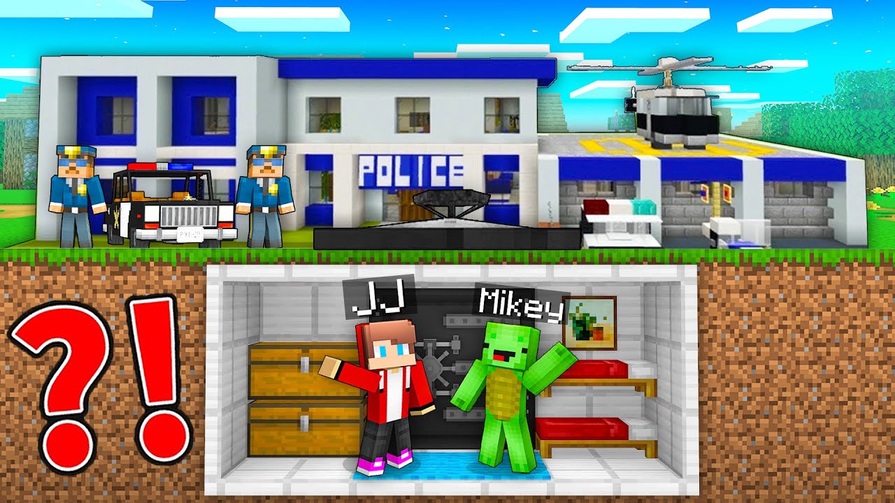 Mikey and JJ Build BUNKER Under POLICE DEPARTMENT in Minecraft - Maizen - YouTube