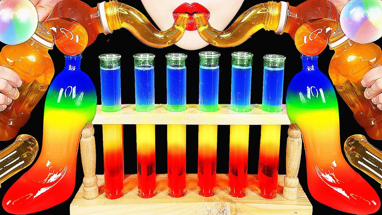 ASMR RAINBOW DRINKS DRINKING SOUNDS 신기한 물먹방, HONEY JELLY EATING SOUNDS ...