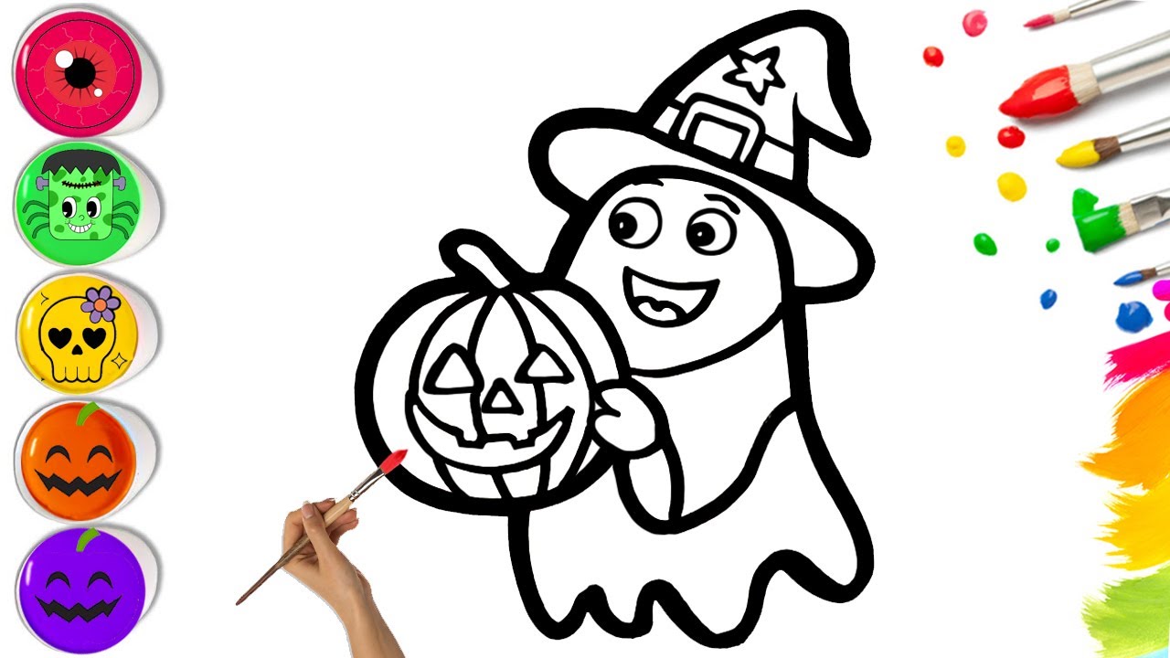 How To Draw a Cute Halloween Ghost & Jack-O'-Lantern | Easy Step By ...
