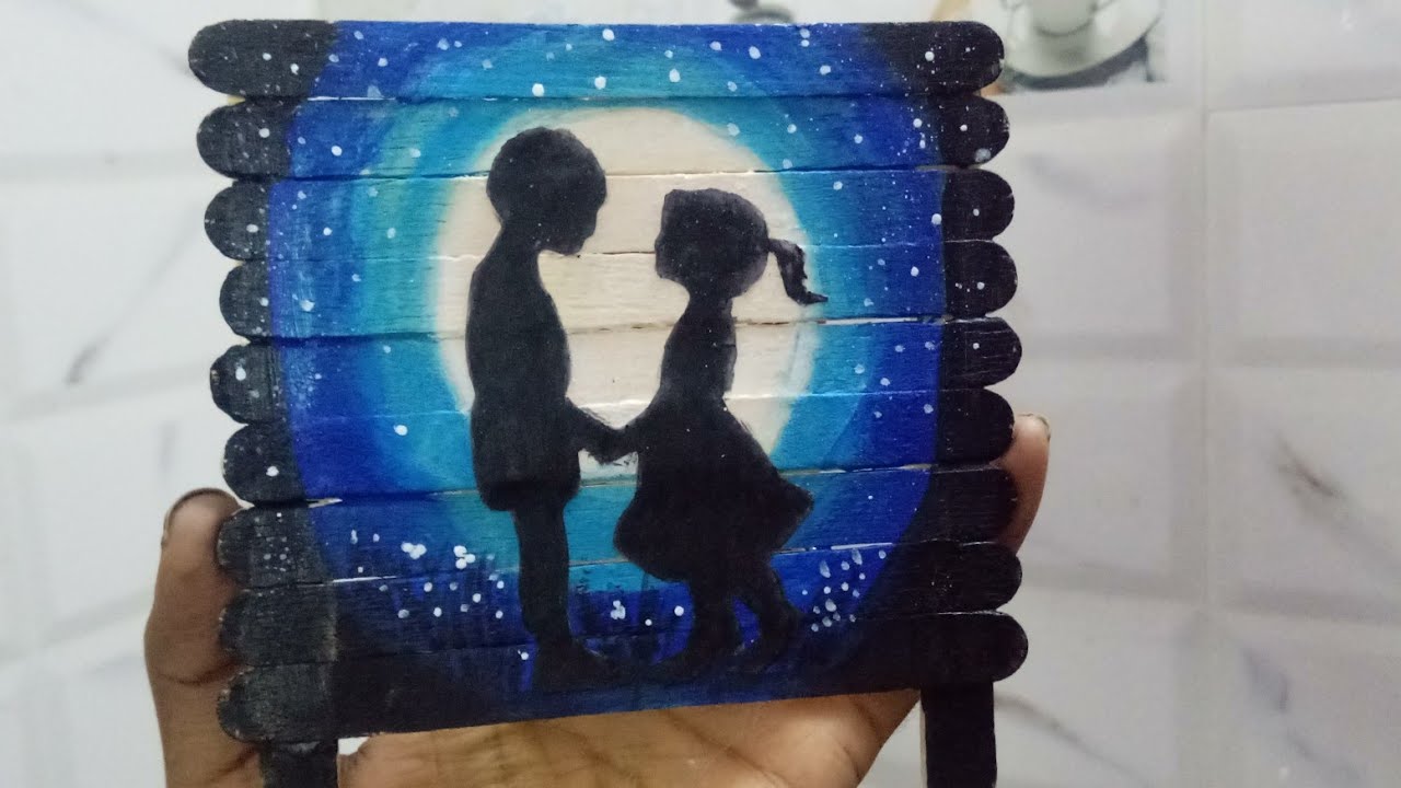 Popsicle sticks painting using gel crayons | Ice cream sticks art ...