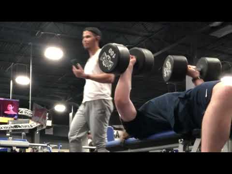 Dumbbell Bench Press with 100 lb Dumbbells - YouTube