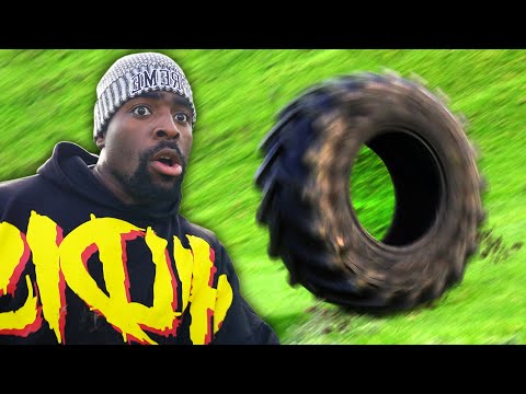 Rolling Downhill Inside A Tractor Tyre!