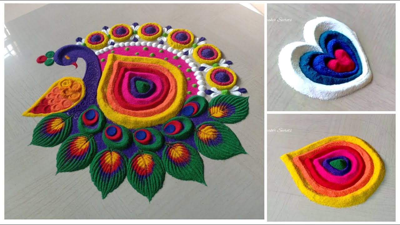 Rangoli | Peacock Rangoli designs | Attractive Peacock Rangoli | Diwali ...