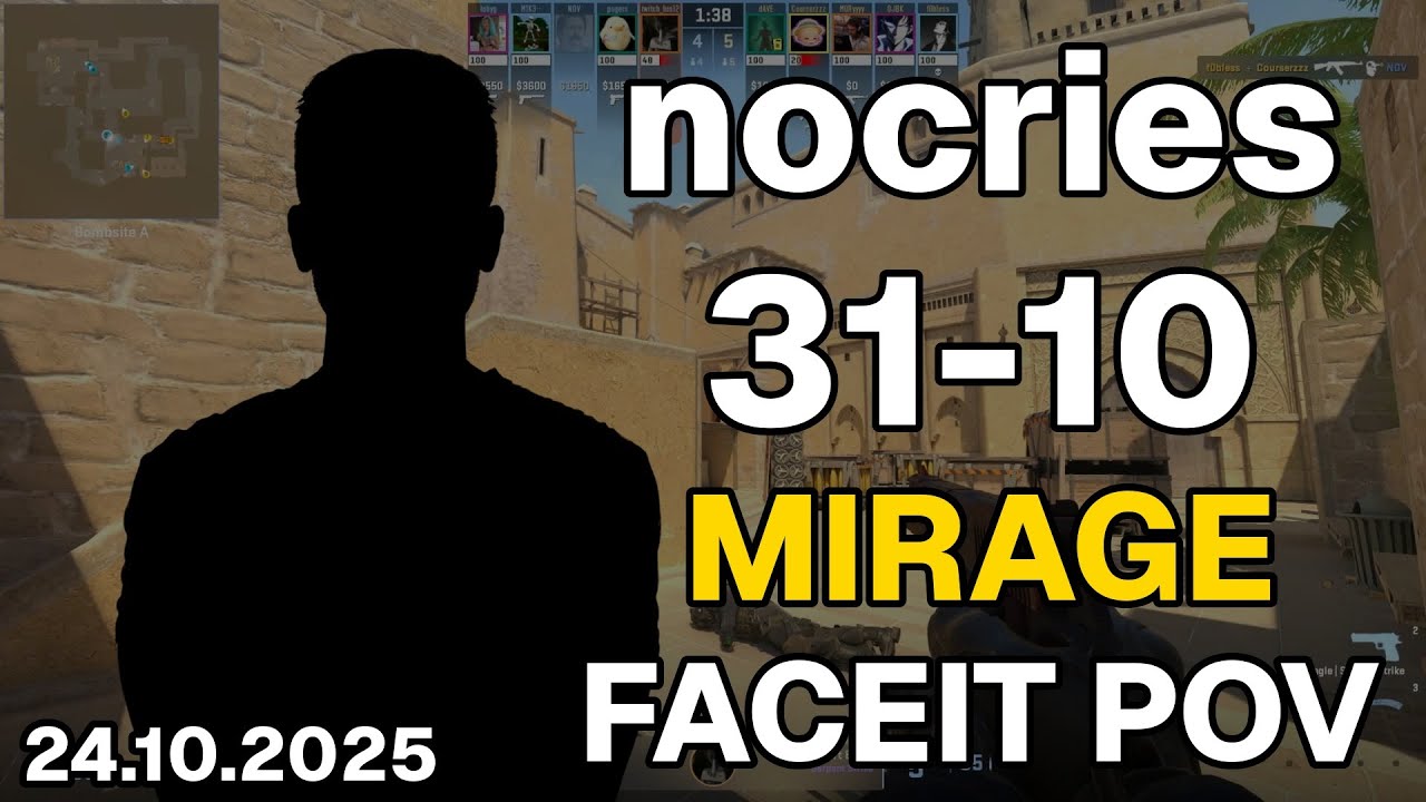 nocries (31-10, 3.1 K/D) Mirage | FACEIT POV DEMO CS2 | Oct 24, 2025 00 ...