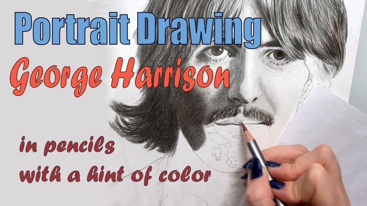 Portrait Drawing of George Harrison, Pencils with a hint of color ...