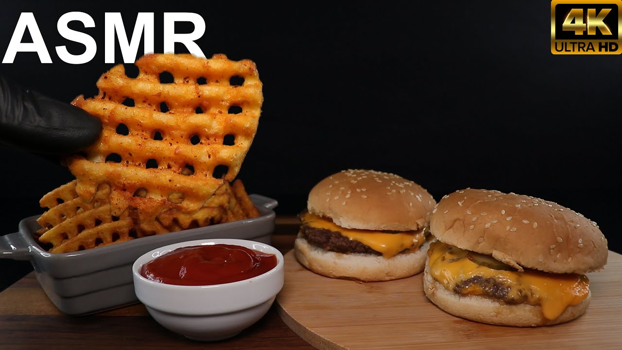 WAFFLE FRIES, CHEESEBURGER, MUKBANG, ASMR - YouTube