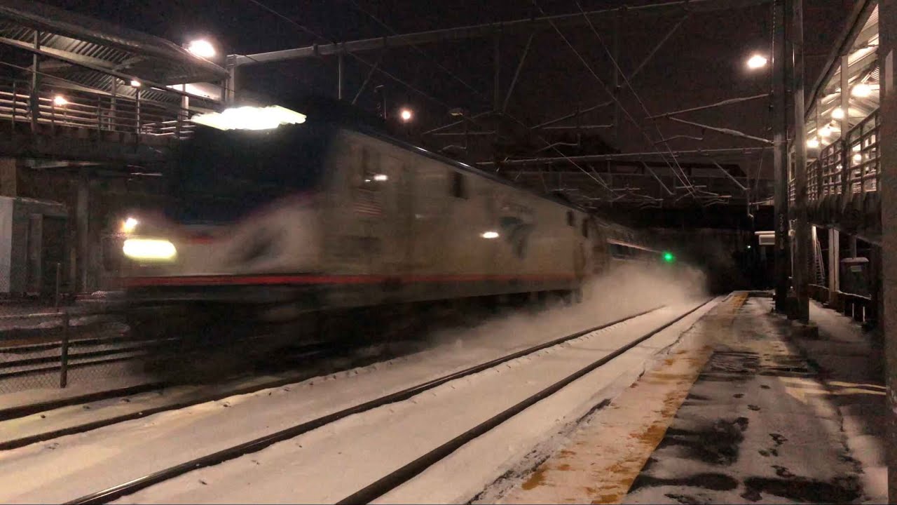 Fast Amtrak & MBTA Trains kicking up snow! (January 20, 2025) - YouTube