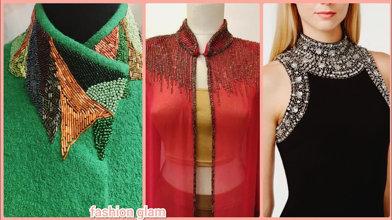 embroidered neck styles/neck embroidery/beads embroidery/evening ...