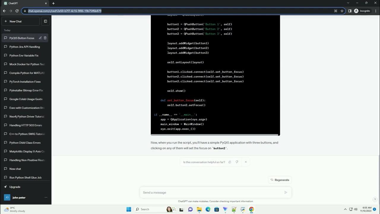 How to set focus of a pyqt5 pushbutton in python - YouTube