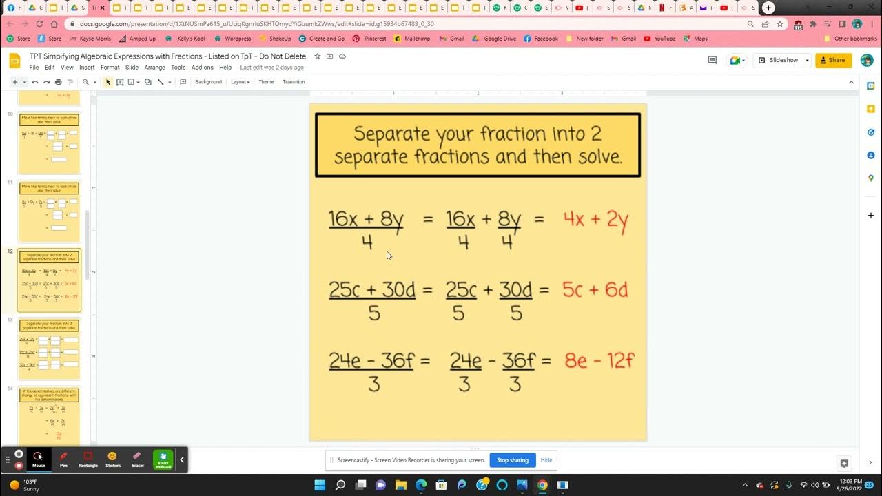 Simplifying Algebraic Expressions with Fractions - Digital Lesson - YouTube