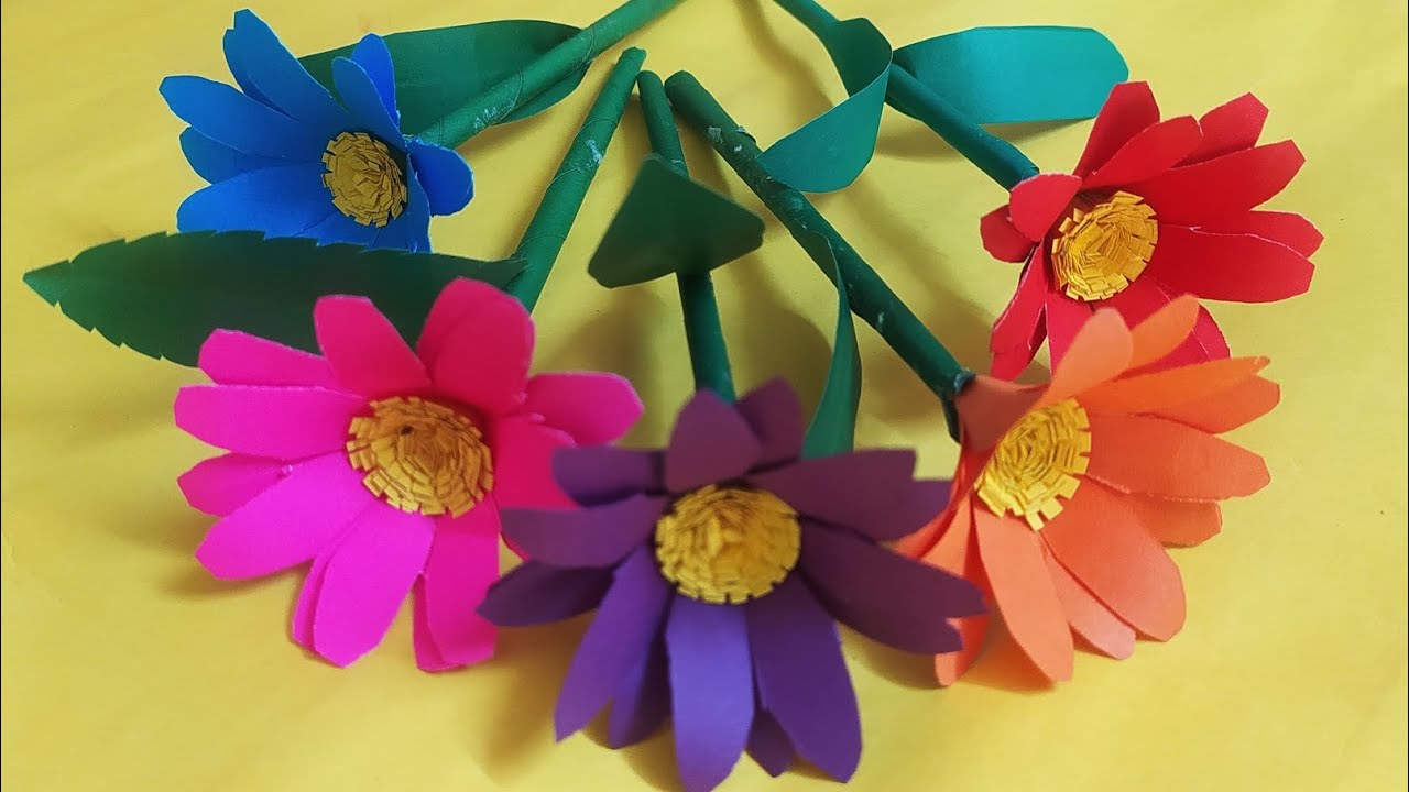 How to make colourful flowers with craft paper|how to make Aster flower ...