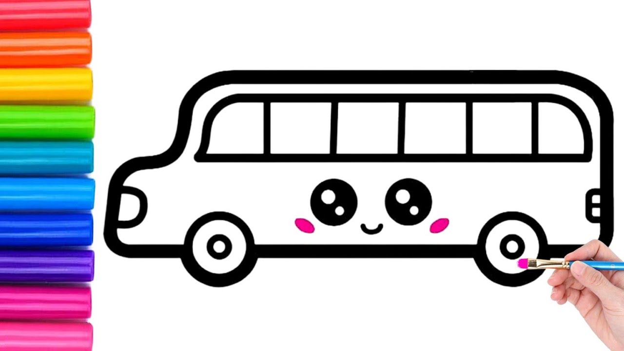 How to draw cute and easy Bus | Easy drawing, Painting and Coloring for ...