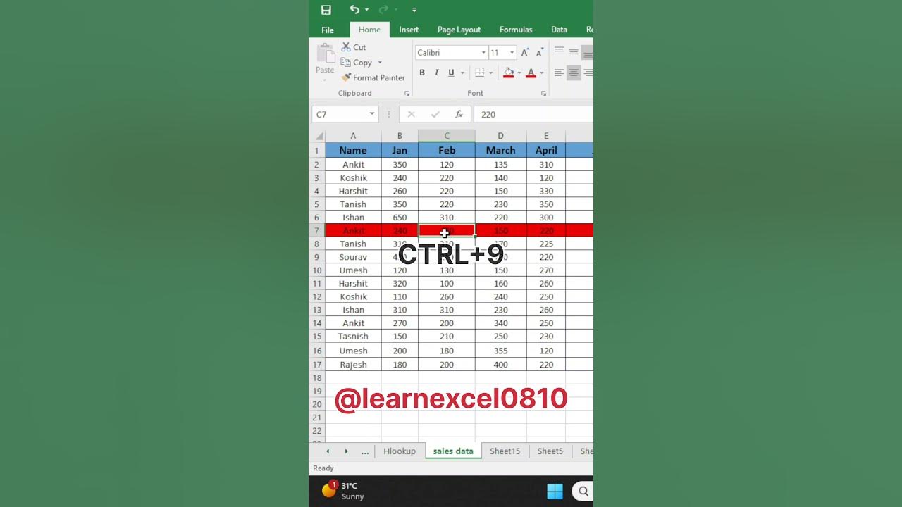Short cut key to unhide hidden row #excelforjob #excelhacks #exceltricks @LearnExcel0810 - YouTube