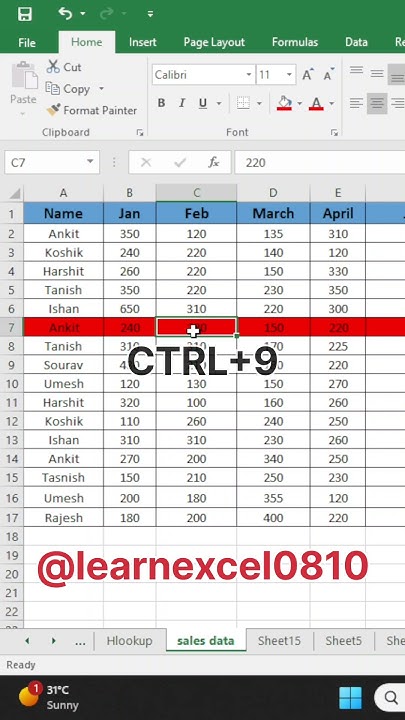 Short cut key to unhide hidden row #excelforjob #excelhacks #exceltricks @LearnExcel0810 - YouTube