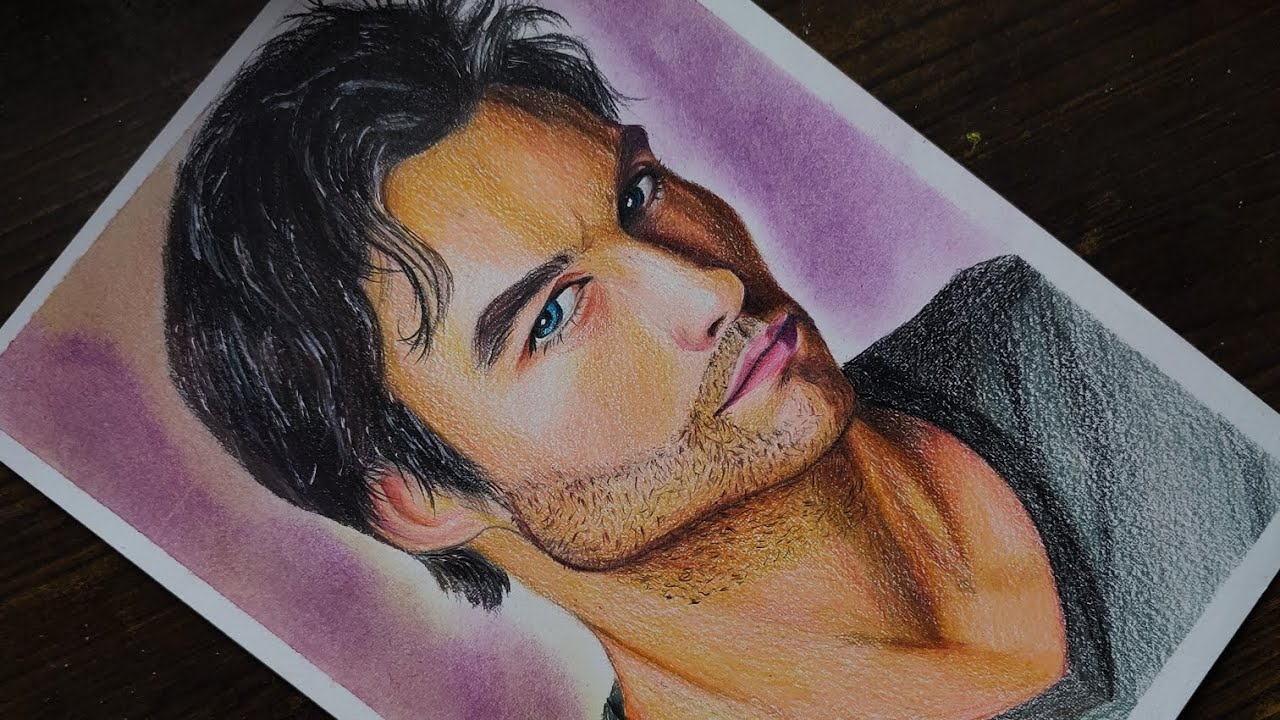 Drawing Ian Somerhalder aka Damon Salvatore with coloured pencils/#tvd ...