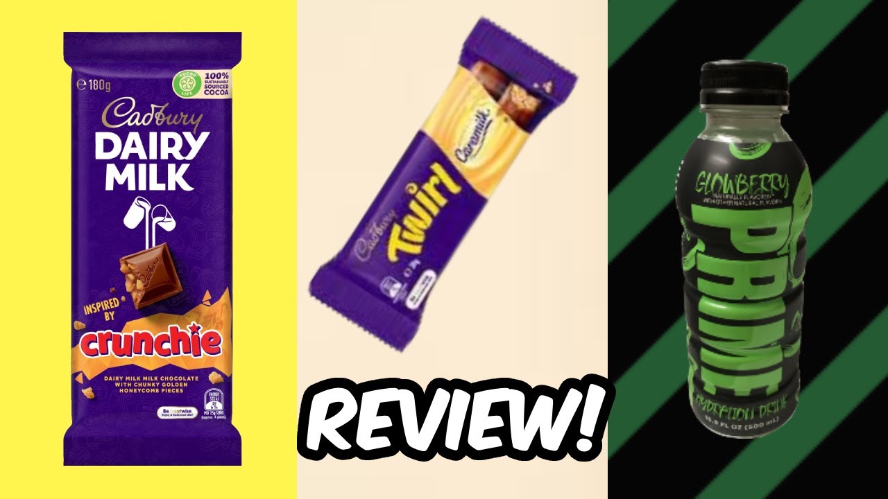 GlowBerry Prime, Crunchie dairy milk and Caramilk Twirl review - YouTube