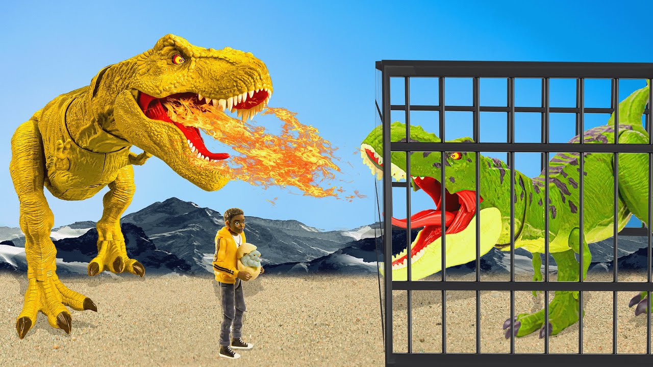 Giant Red T-Rex to the Rescue! Saving Elephant from Caged Trap ...