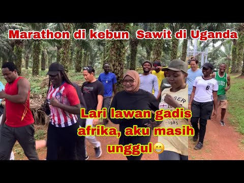 Jalan/lari pagi di hari minggu di kebun sawit yang berbukit dipulau  Bugala, Uganda - East Afrika.