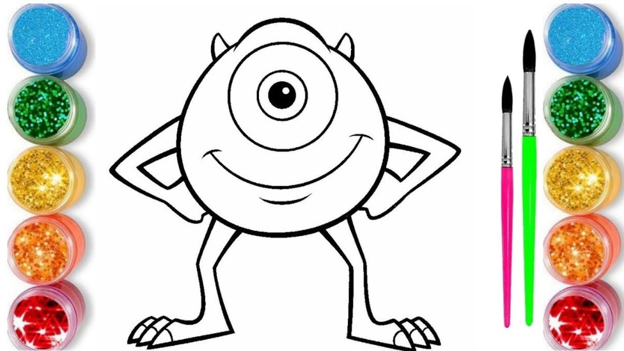 Mike wazowski drawing, colouring and painting for kids | how to draw ...