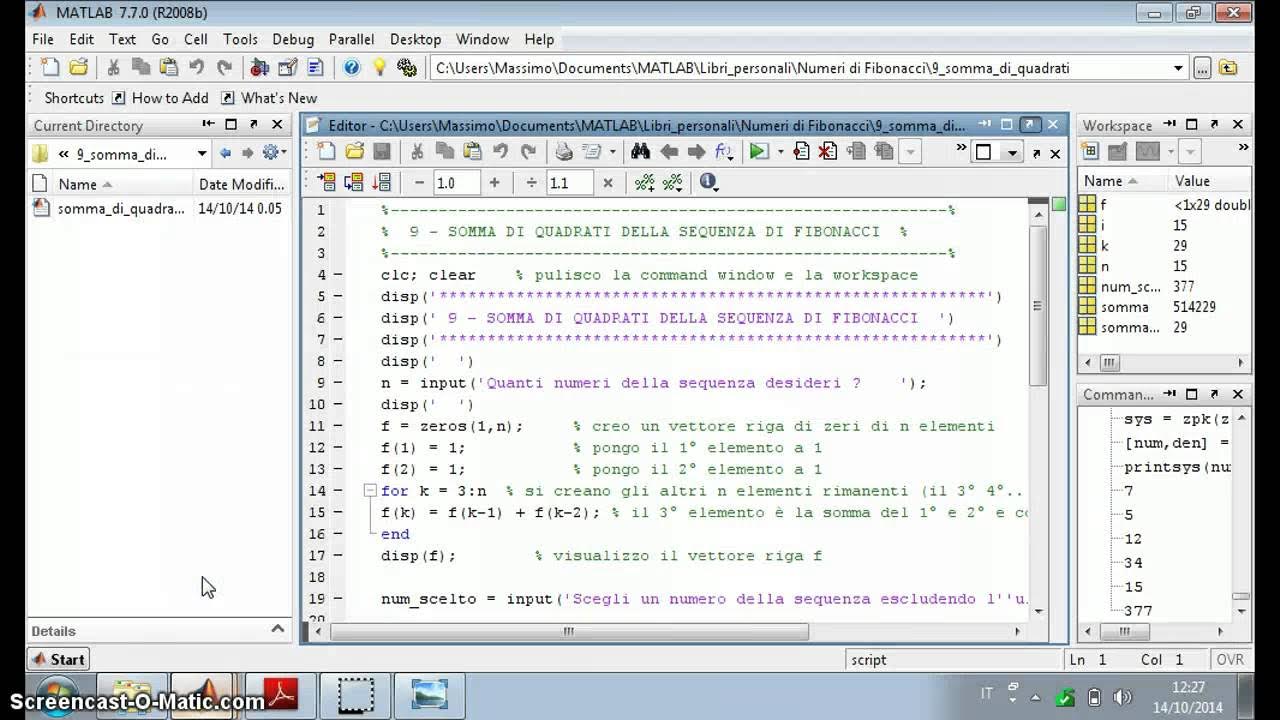 7 Sequenza di Fibonacci con Matlab - YouTube
