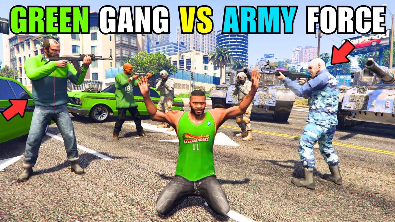Green Gang Fights Army To Save Franklin And Lester In GTA5 - YouTube