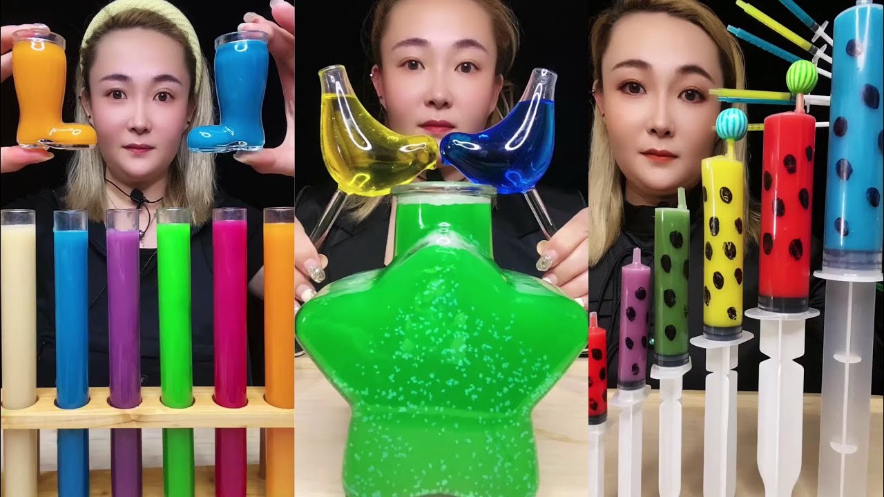 [ASMR] COLORFUL DRINKING COLD WATER (drinking sounds) Renkli İçecekler ...