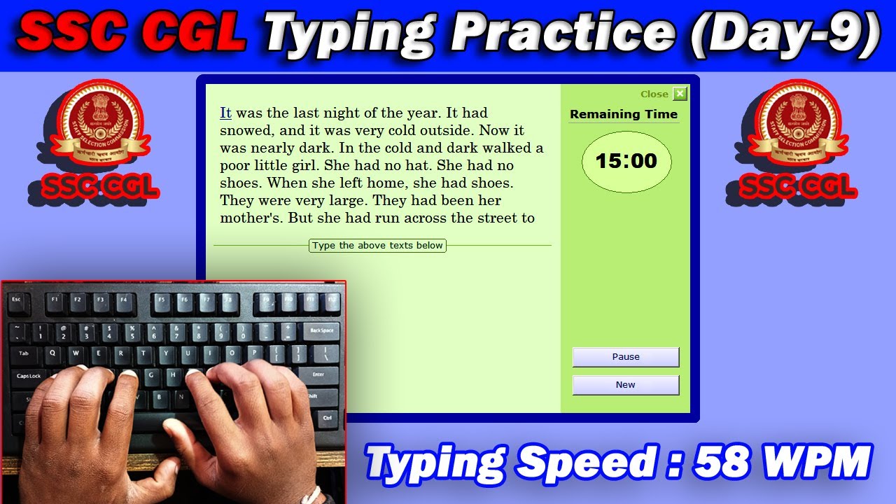 SSC CGL Typing Practice Day- 09 | 58 WPM Typing Speed with 96% Accuracy ...