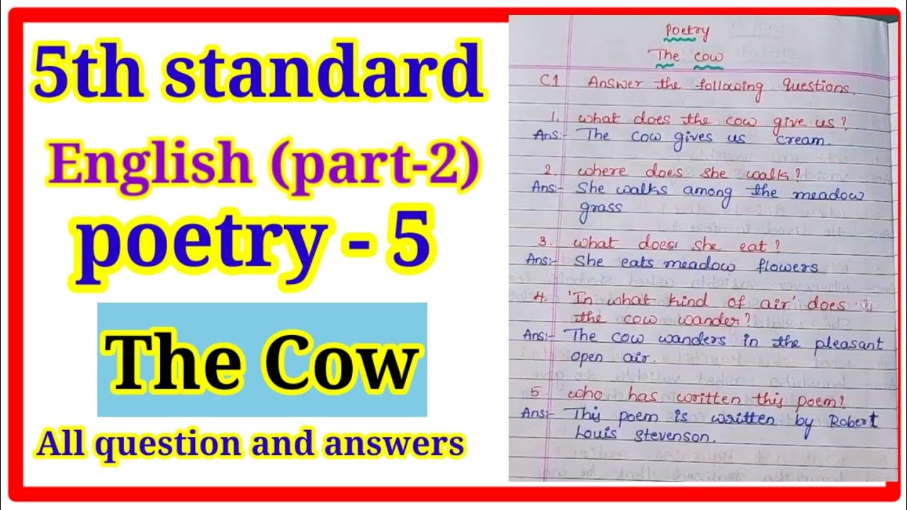 5th standard,English part-2 # The cow# question and answers # The cow ...