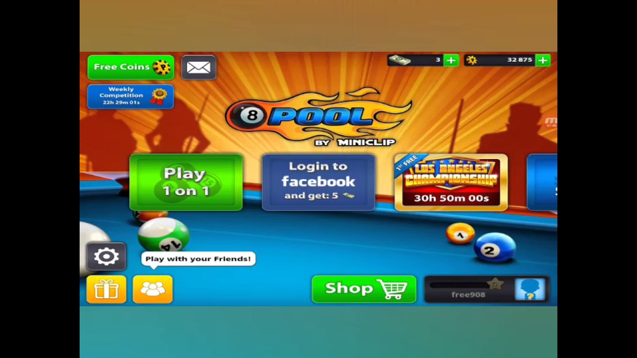 8 ball pool free account with (32 875) coins and 6 minigames - YouTube