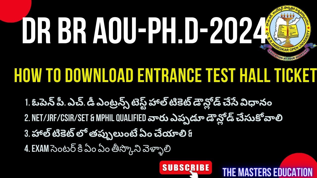 DR BR AMBEDKAR OPEN UNIVERSITY PHD ENTRANCE TEST HALL TICKET DOWNLOAD ...
