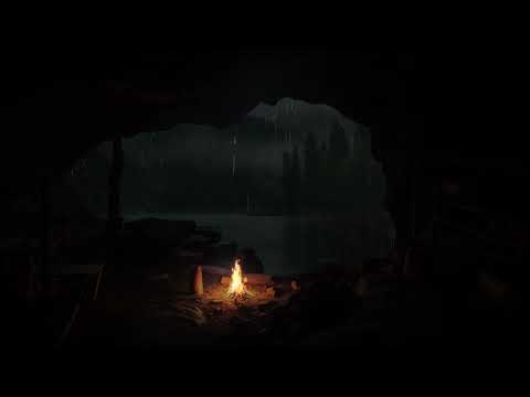 Stay warm by the fire in the cave on a stormy day - the sound of rain helps reduce stress