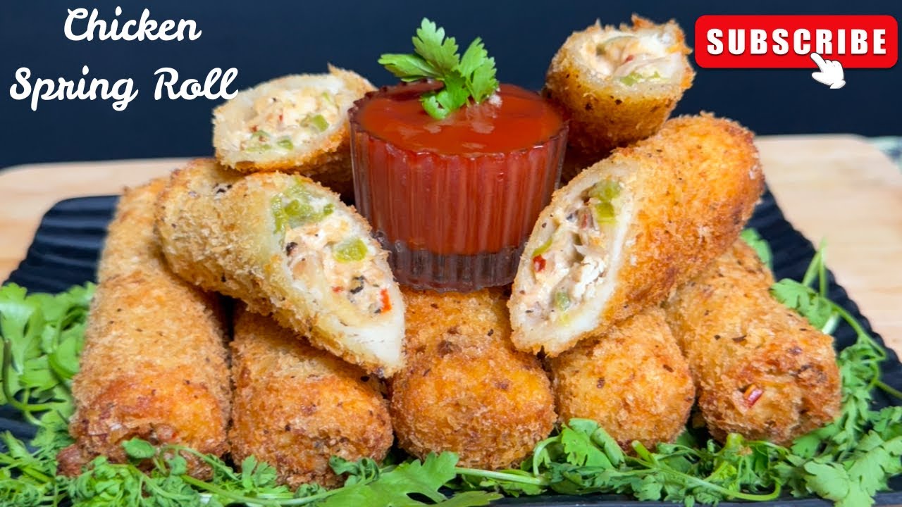 Chicken Spring Roll|Crispy Chicken Bread Roll|Chicken Cheese Roll ...