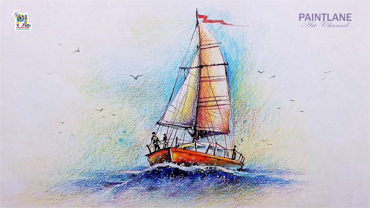 How to draw and Coloring Sailboat By Color Pencils - YouTube