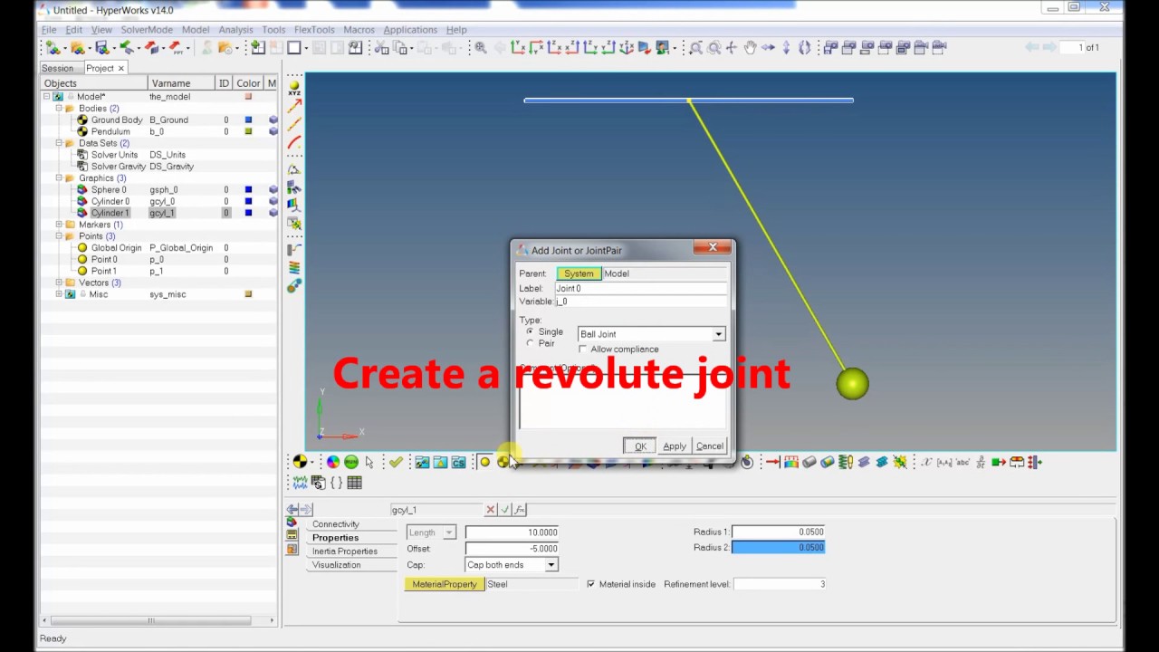 Vibration of pendulum with MotionSolve Hyperworks 14 - YouTube