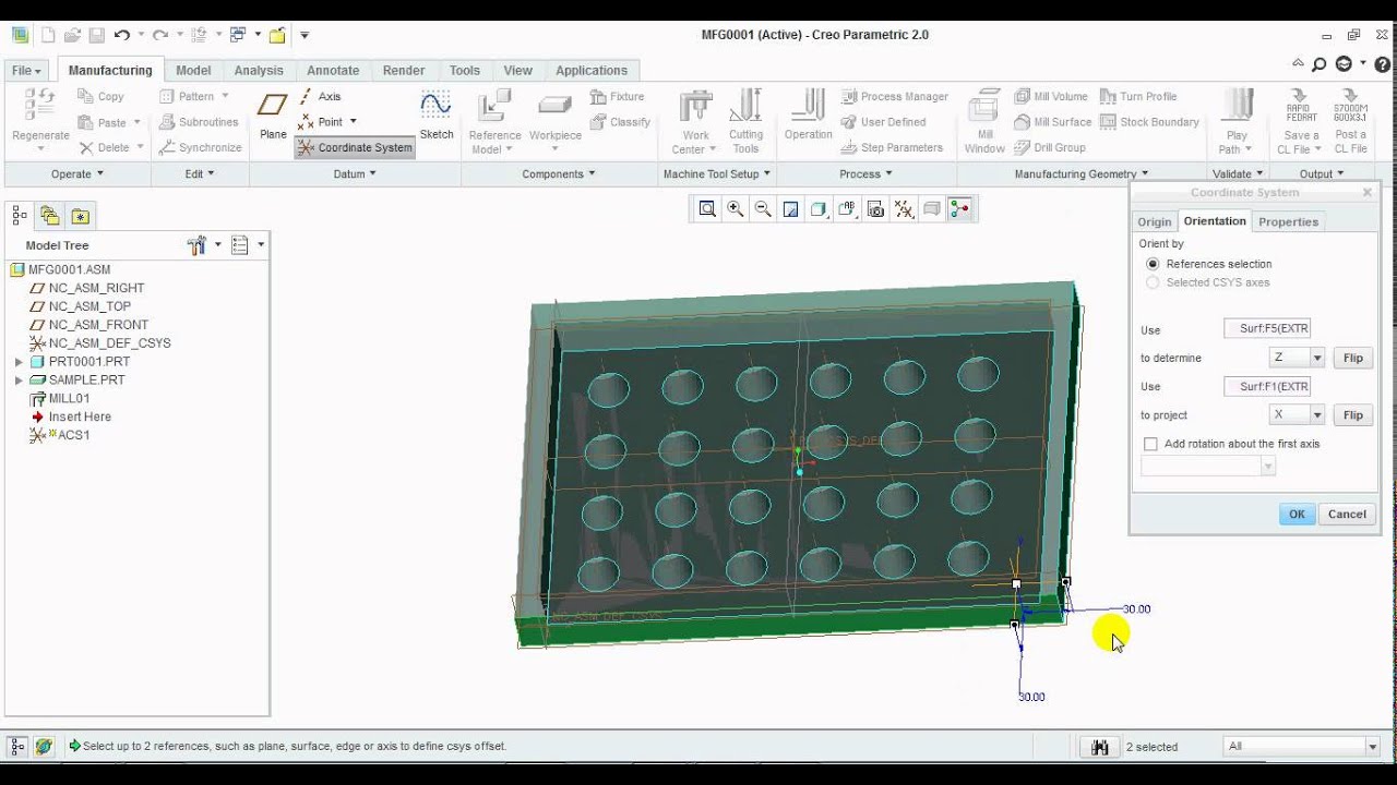 CREO : NC code for milling a pattern of holes - YouTube