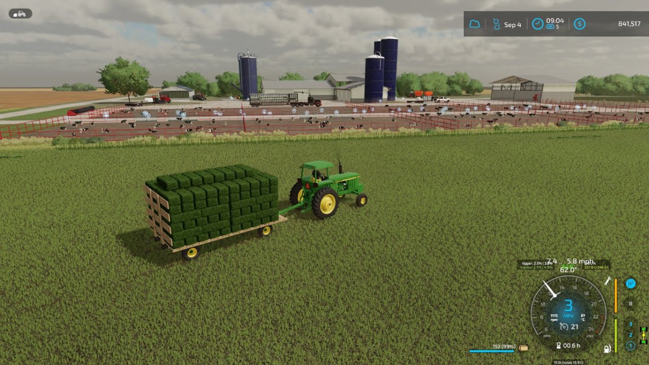 fs22 cutting and square baling hay - YouTube