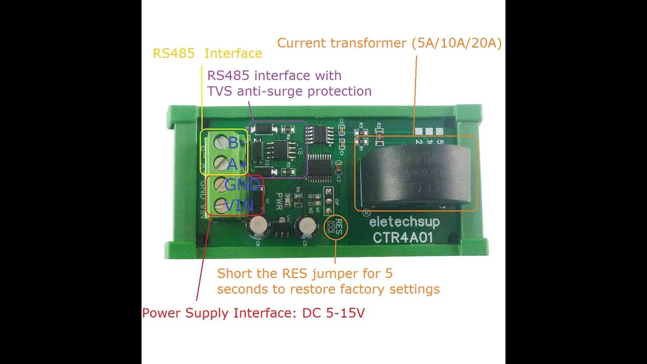 CTR4A01 5A/10A/20A RS485 MODBUS AC Transformer Ammeter Module - YouTube