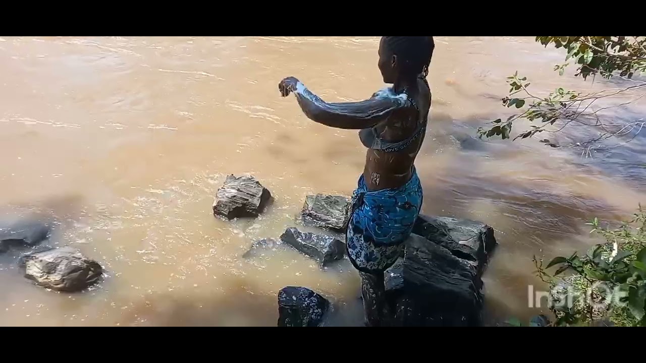 Bathing at the River ,African village #livevillagelife - YouTube