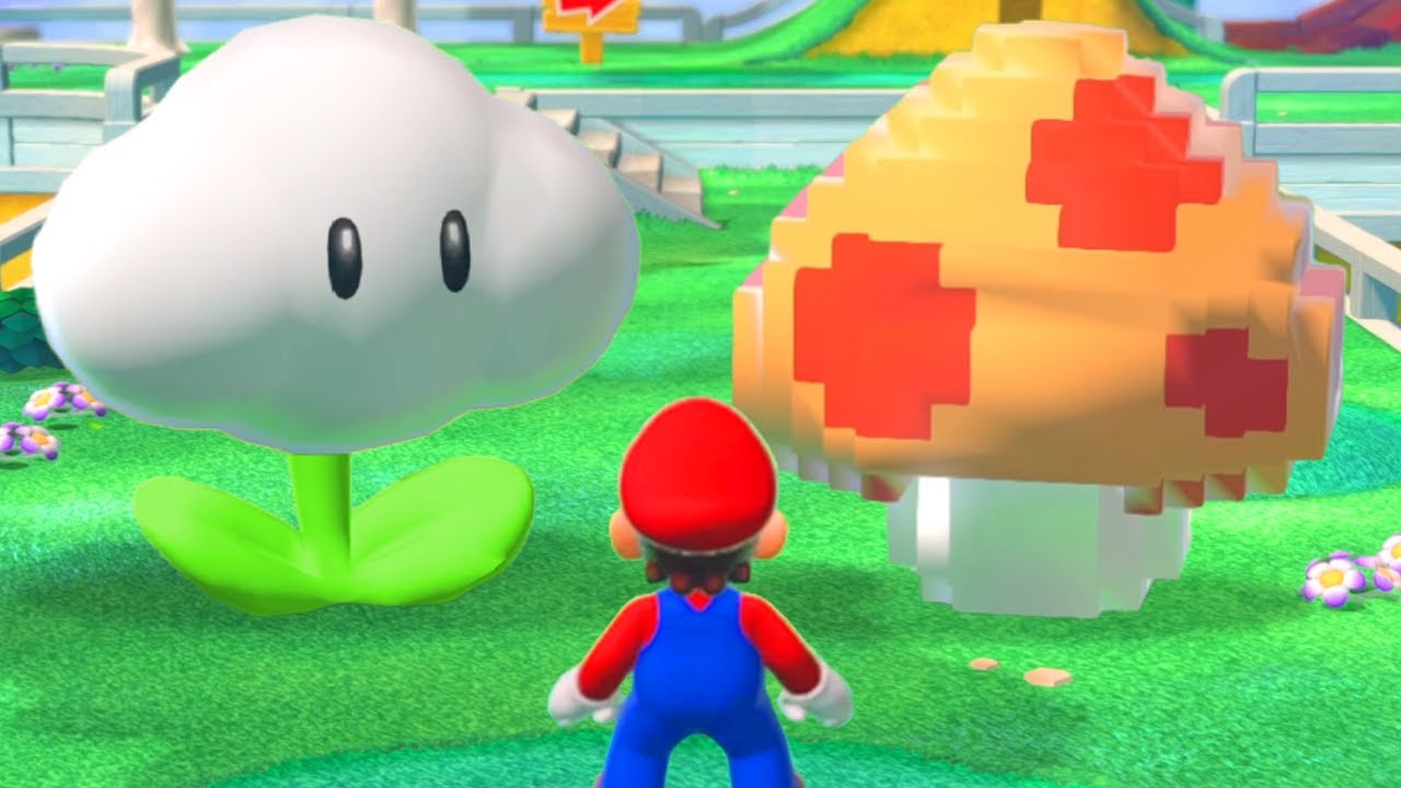 What happens when Mario collects the Cloud Flower & Pixel Mushroom in ...