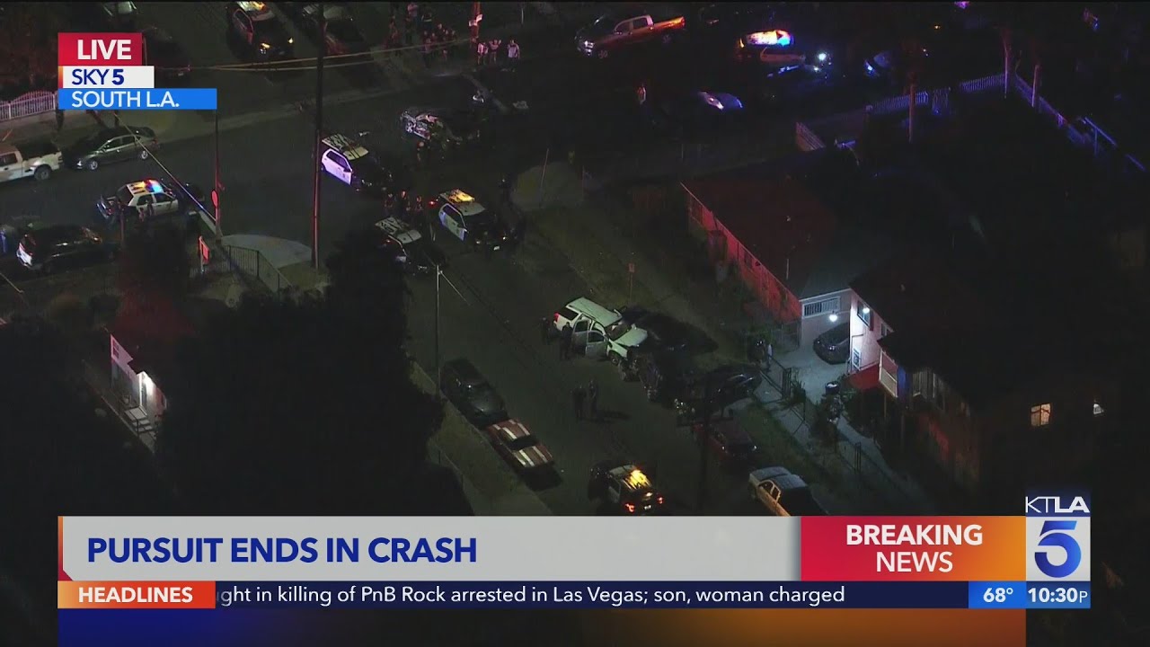 LAPD pursuit ends in crash in South L.A. - YouTube
