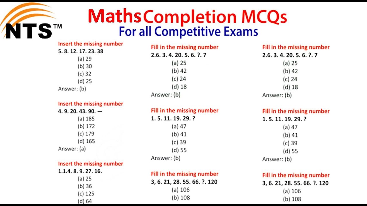 NTS Maths MCQS | Maths MCQS for NTS, Etea, PTS, PPSC, FPSC, ATS entry ...