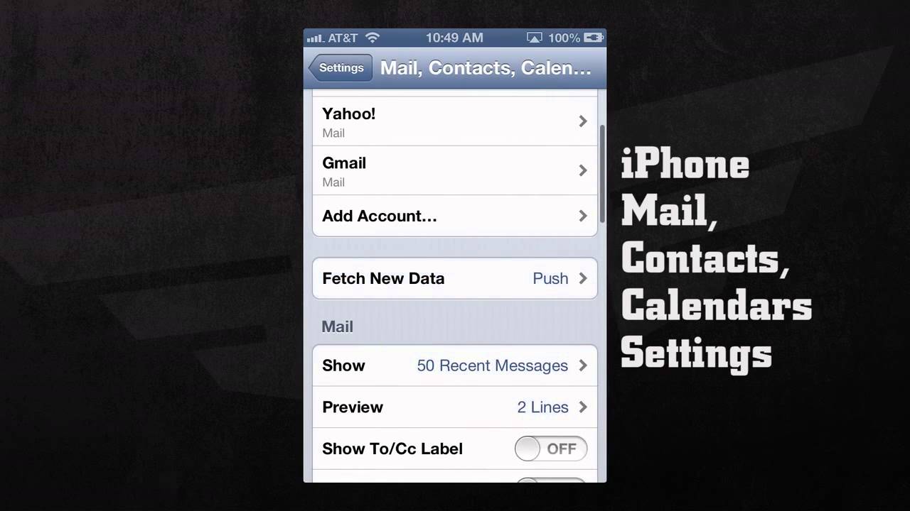 MAIL, CONTACTS, CALENDARS SETTINGS for iphone - YouTube