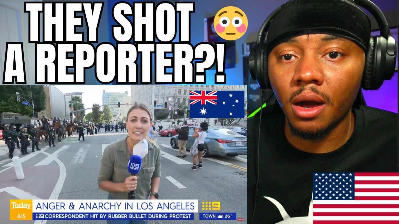 American reacts to Australian Reporter shot with rubber bullet at LA ...