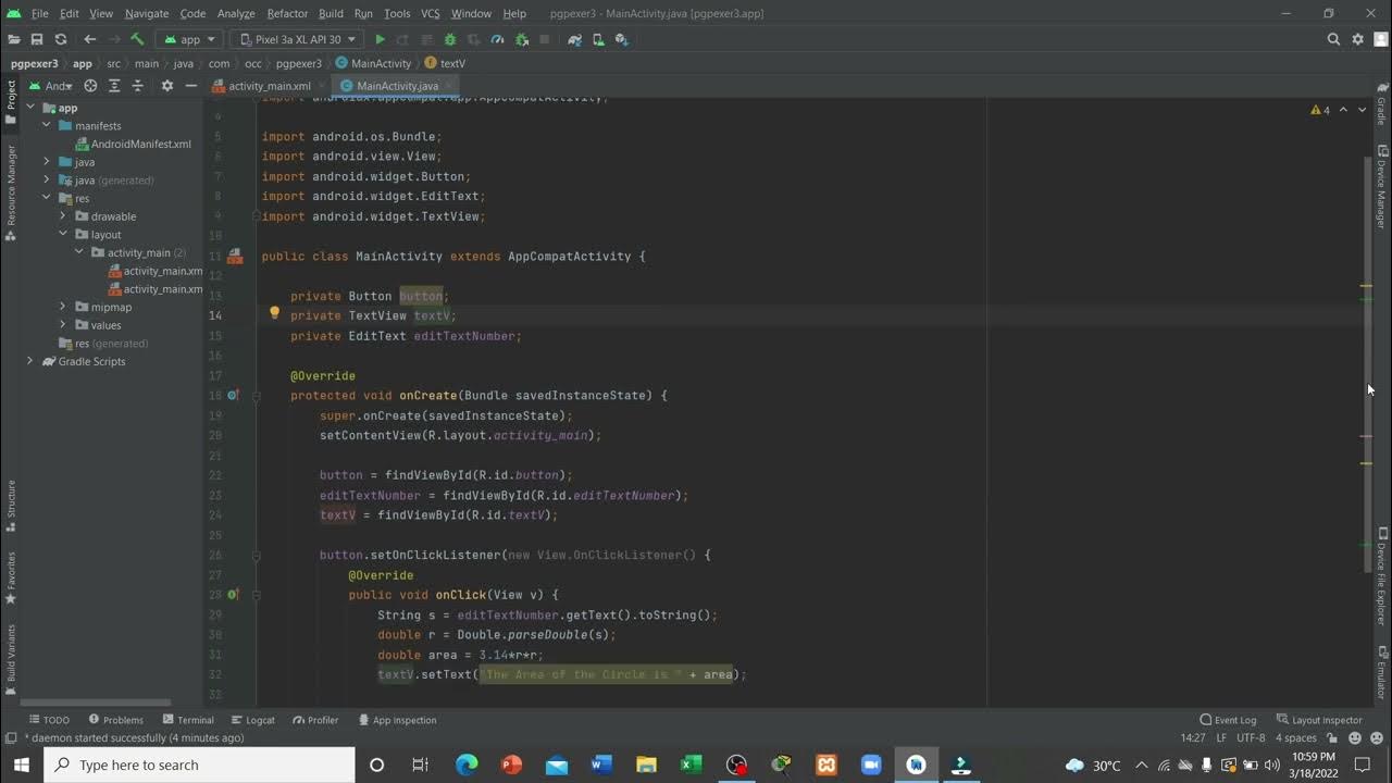Area of a circle in Android Studio - YouTube